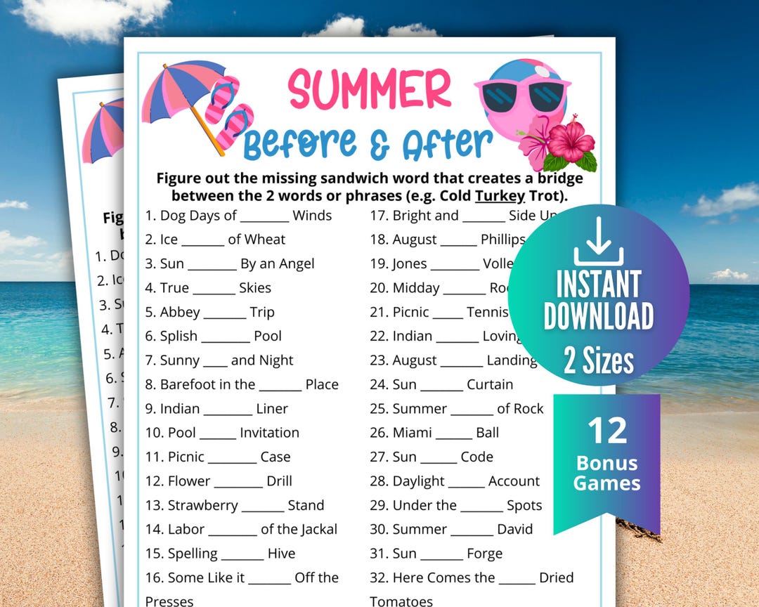 Summer Trivia Phrase Game, Summer Break Before and After Game ...