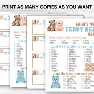 What's Your Teddy Bear Name Game WITH NAMETAGS + SIGN, Game, Teddy Bear ...