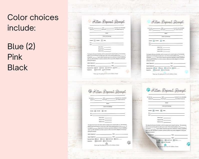 Kitten Deposit Receipt Cat Breeder Forms Printable PDF - Etsy
