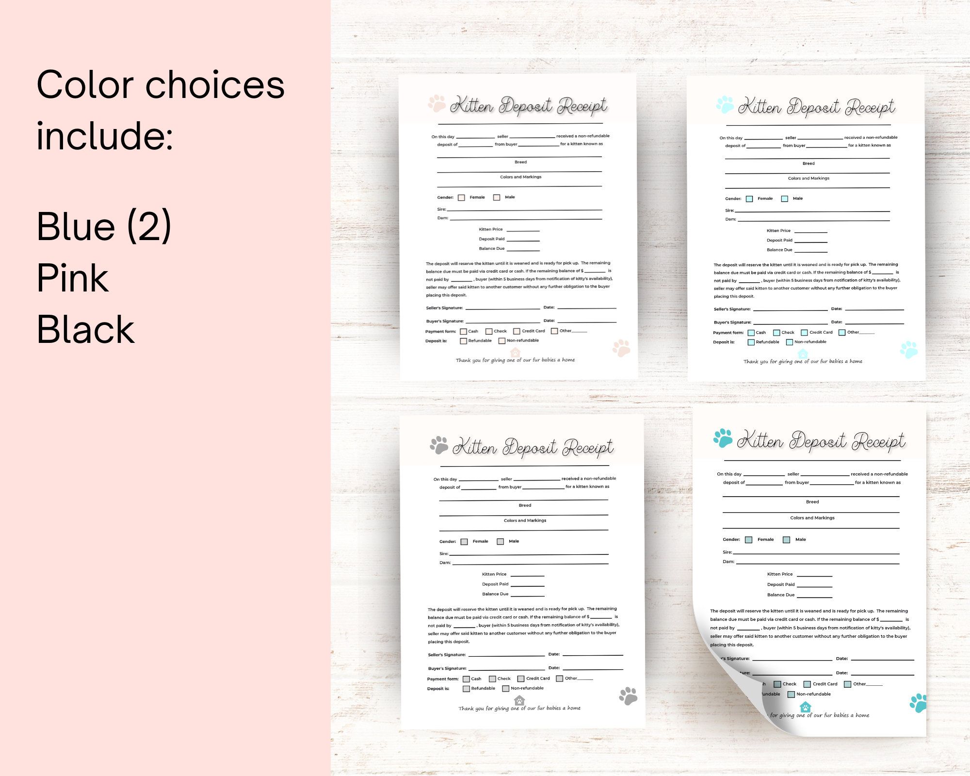 Kitten Deposit Receipt Cat Breeder Forms Printable PDF - Etsy UK