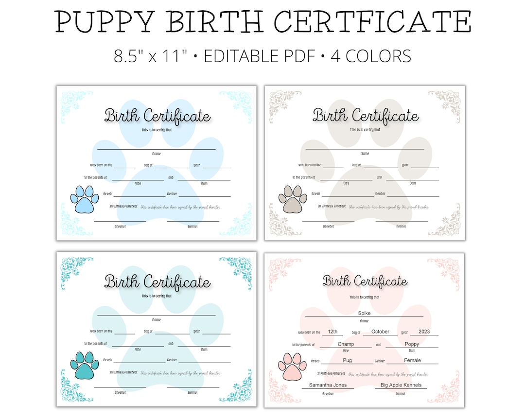 Puppy Birth Certificate, Pet Birth Certificates, Best Selling Puppy and ...