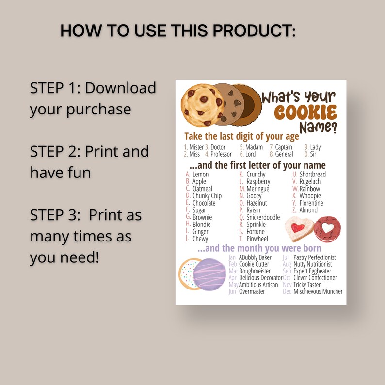 What's Your Cookie Name Game WITH NAMETAGS SIGN, Cookie Birthday Party ...