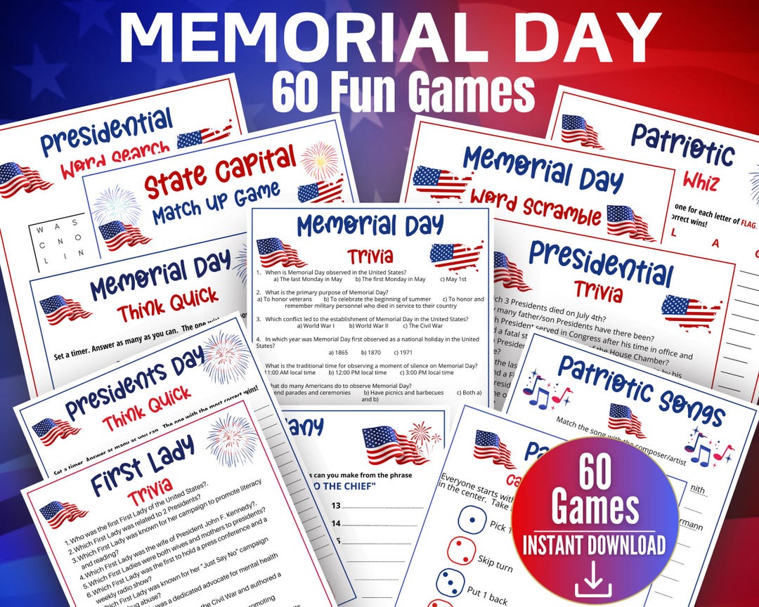 Memorial Day Game Bundle, Mega Memorial Day Trivia,patriotic Songs Game ...