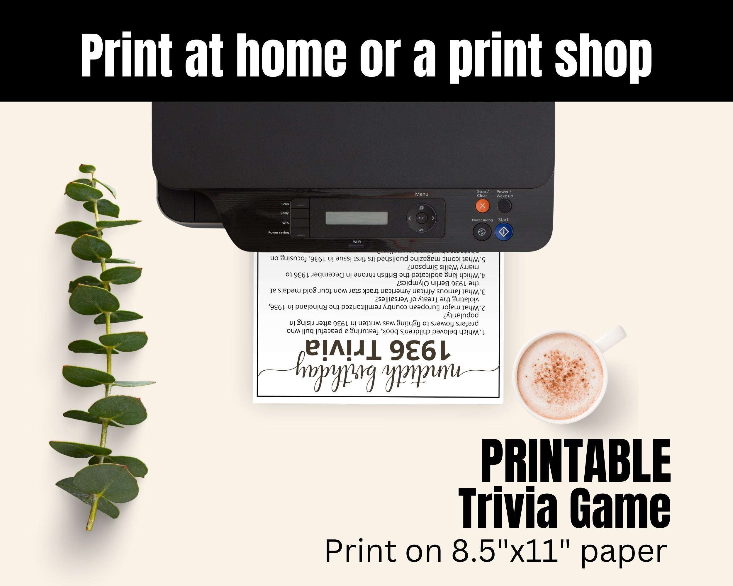 1936 Trivia Game, 90th Birthday Party Games, Born in 1936 Game, 1935 ...