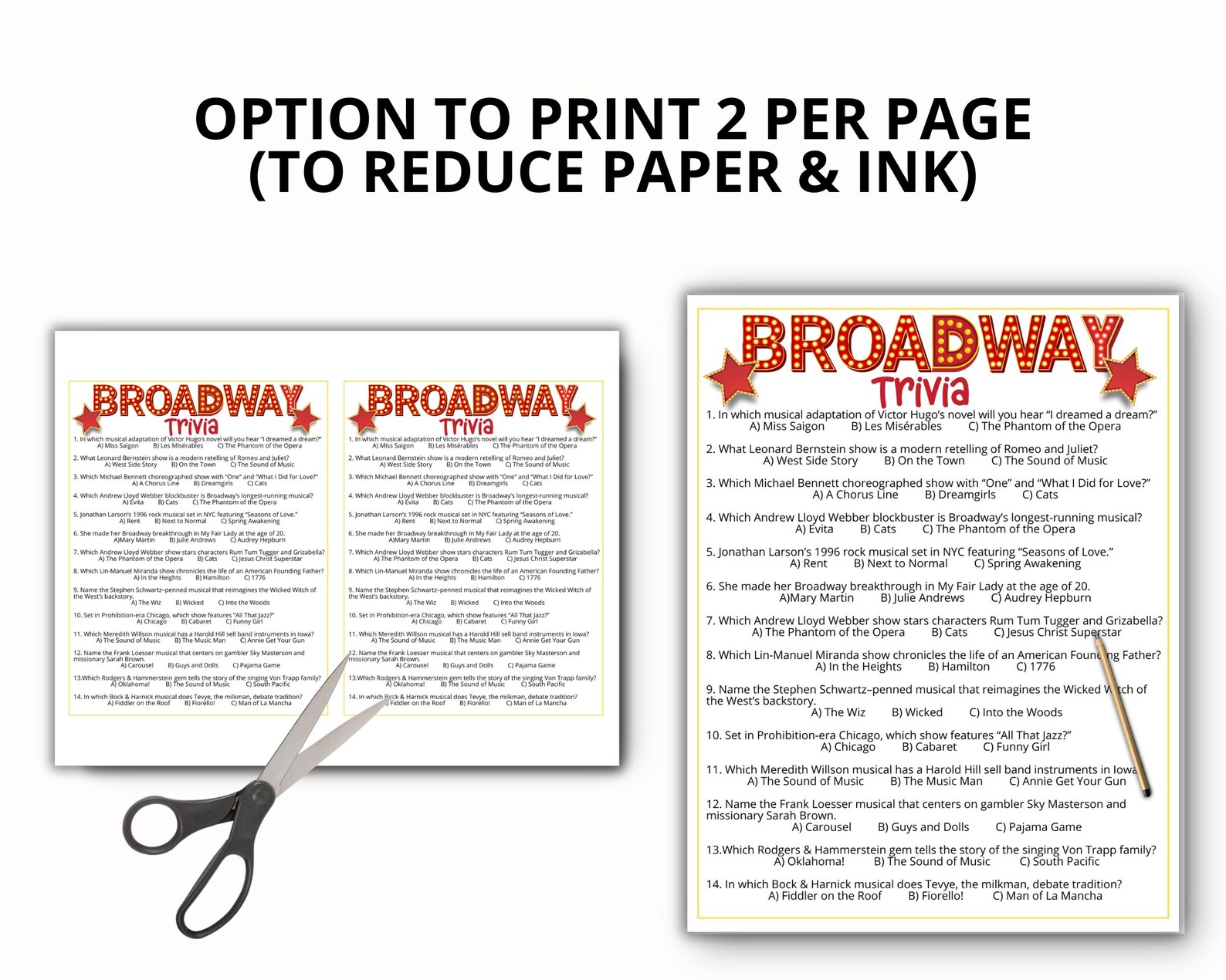 Broadway Musical Trivia Game, Musical Theater Quiz, Broadway Song ...