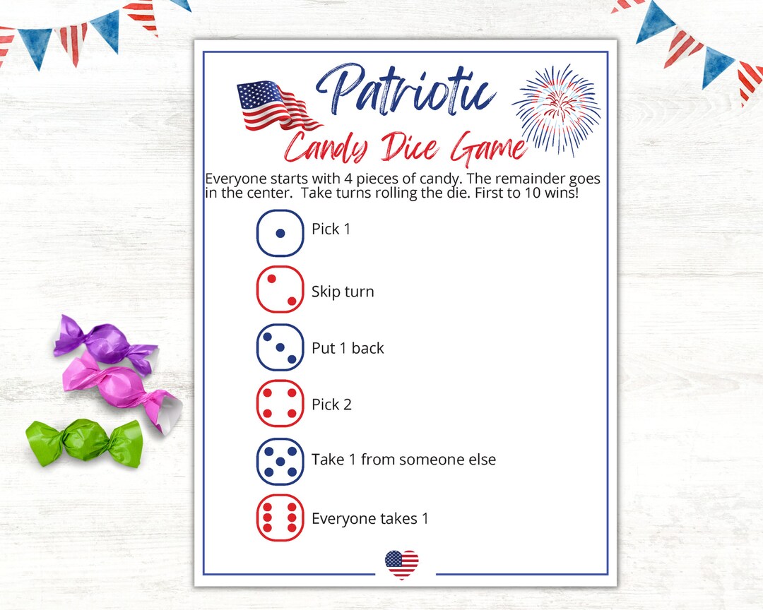 Patriotic Candy Dice Game, Veterans Day Candy Dice Game, Labor Day Game ...