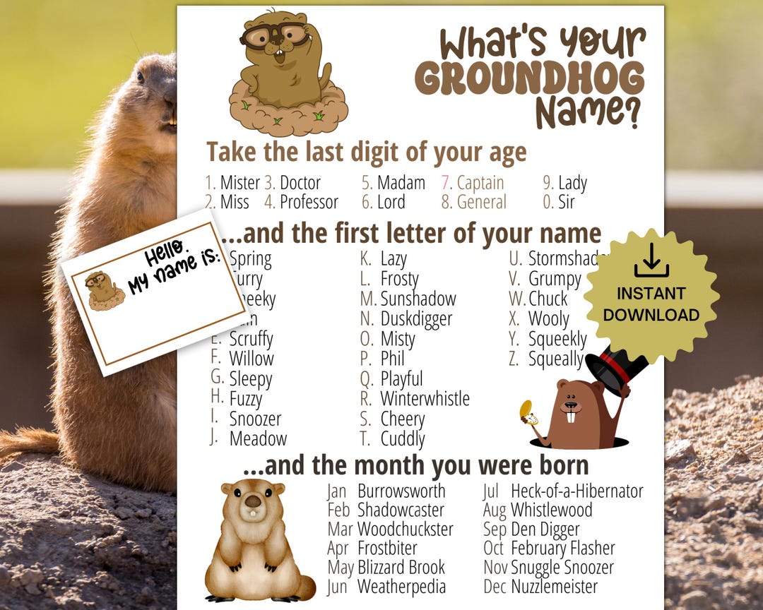 What's Your Groundhog Name Game WITH NAMETAGS + Sign,game, Groundhog ...