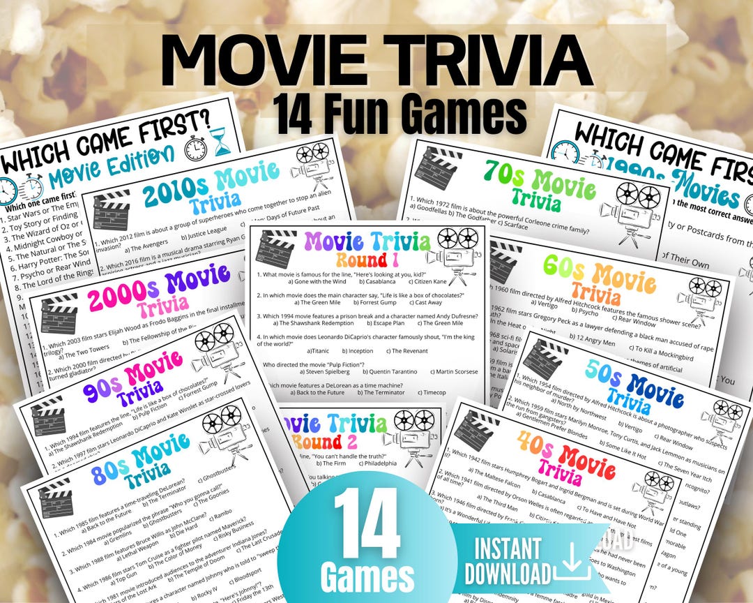 Movie Trivia Game, Decades Movie Quiz Party, Silver Screen Movie Quotes ...