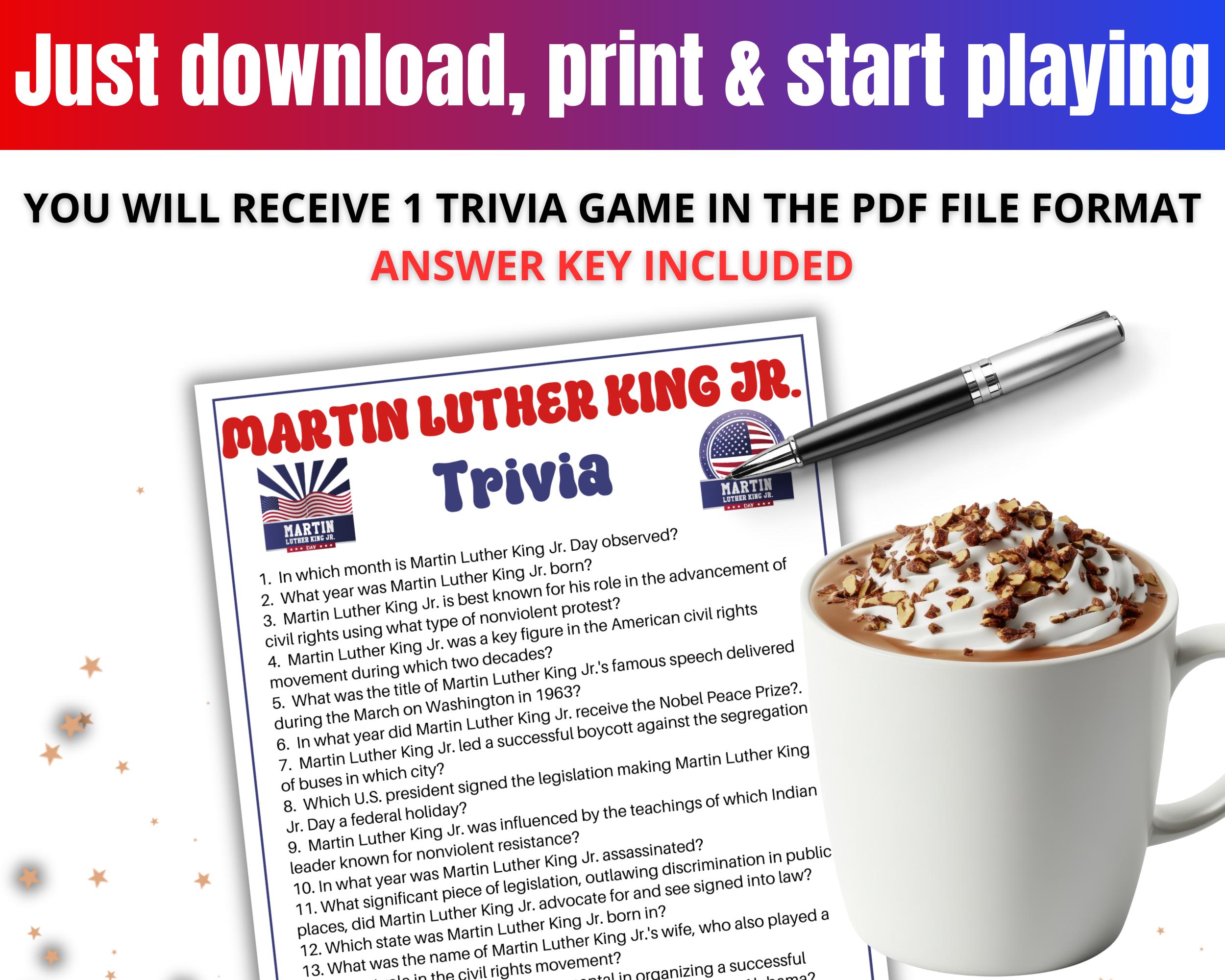 Martin Luther King Day Trivia Game, MLK Celebration Games, African ...