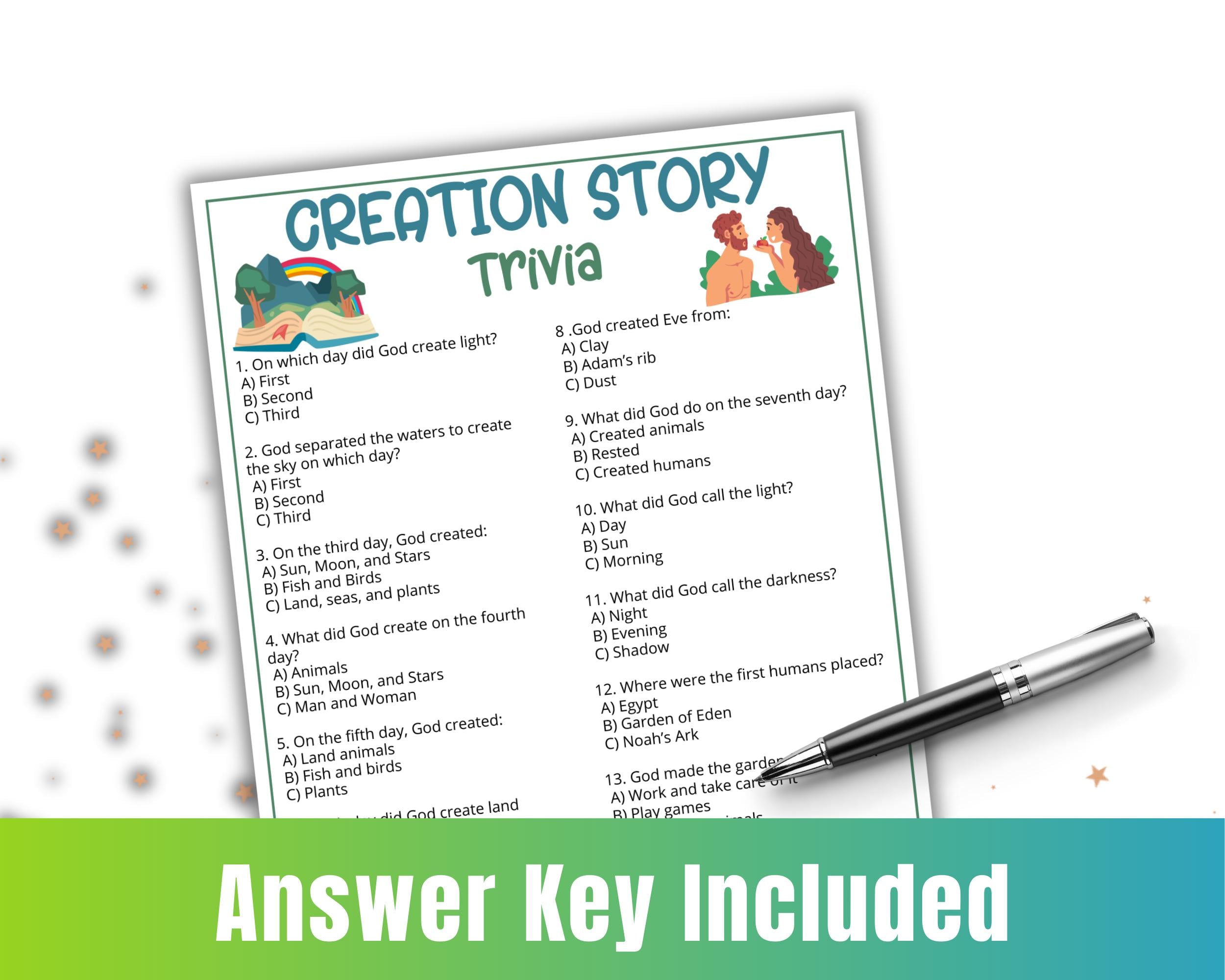 Bible Creation Story Trivia Game for Kids, Sunday School Bible Games ...