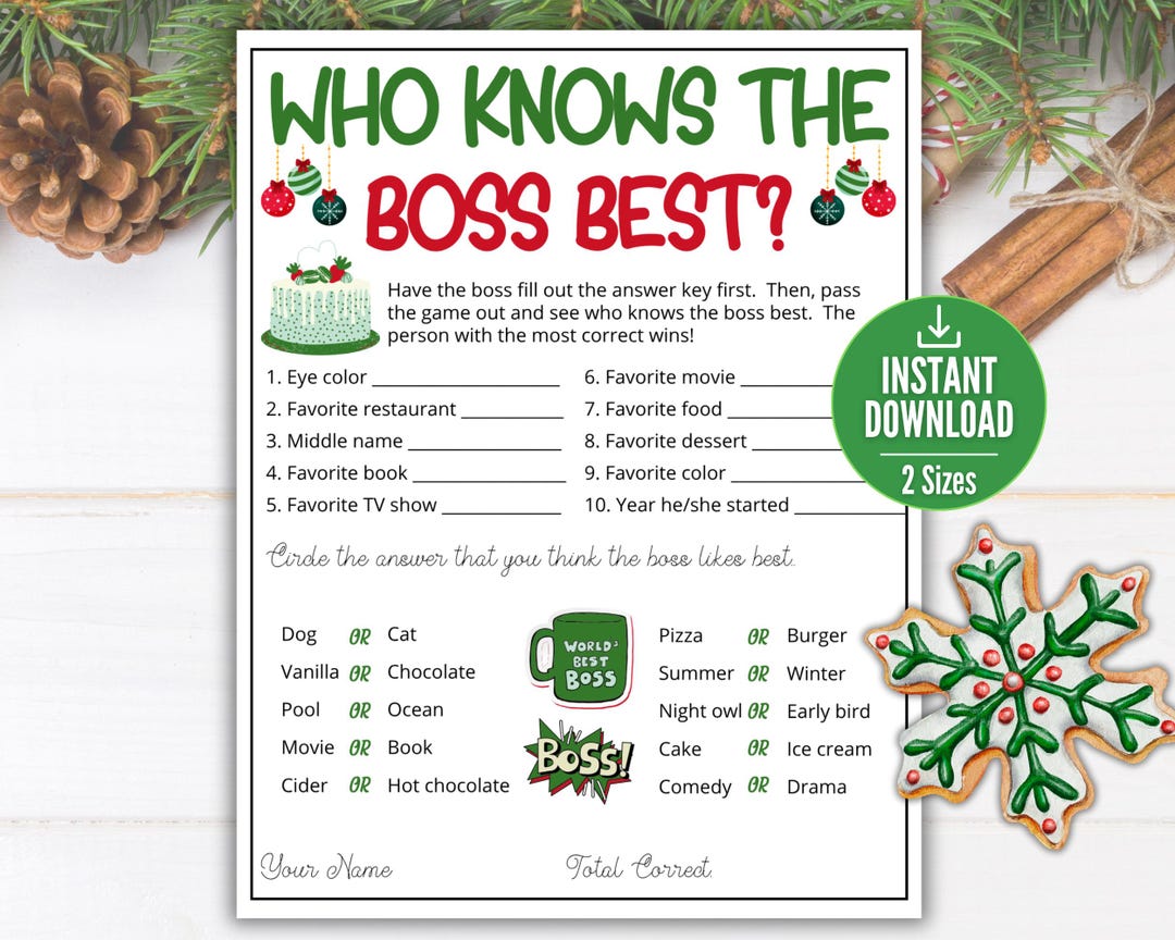 Christmas Who Knows the Boss Best Game, Office Party Activity, Office ...