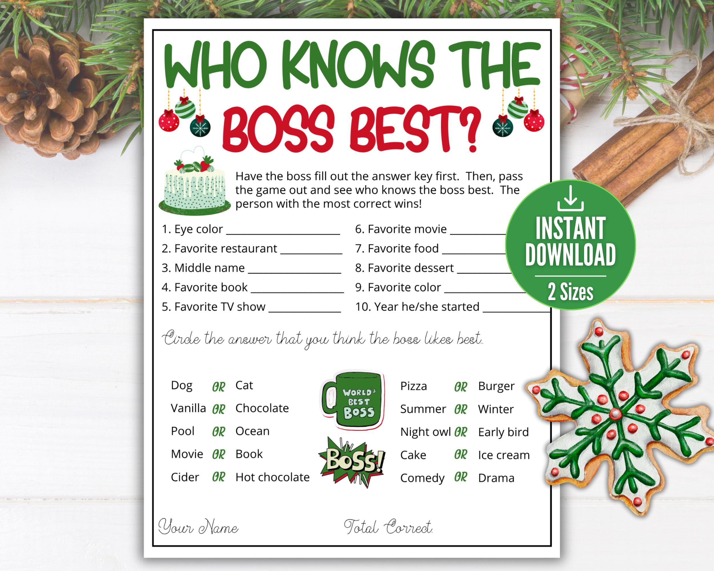 Christmas Who Knows the Boss Best Game, Office Party Activity, Office ...