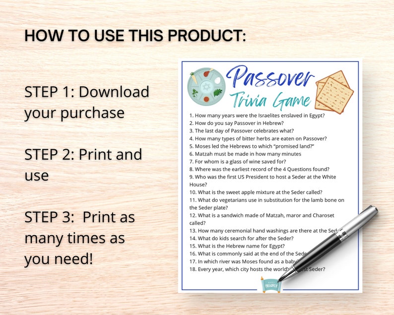 Passover Trivia Game Jewish Games Passover Holiday Passover - Etsy