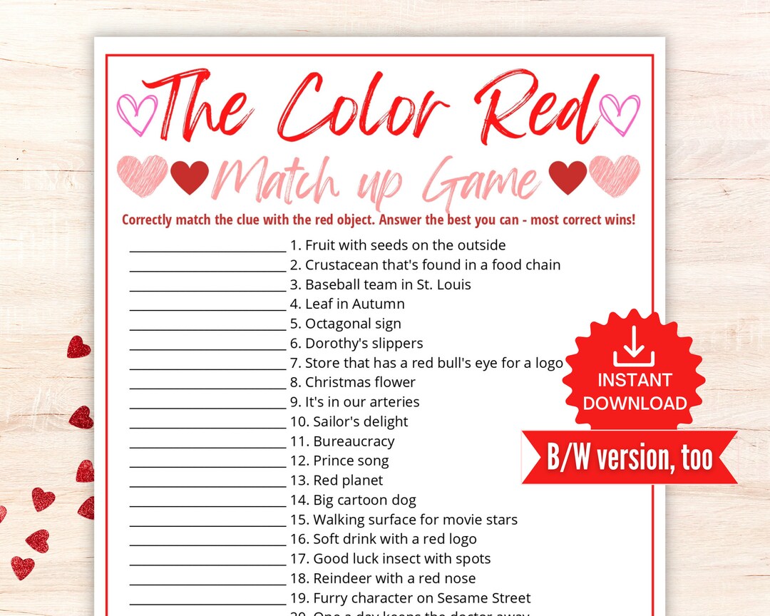 The Color Red Game, Valentine's Day Trivia, Galentine's Day Games ...
