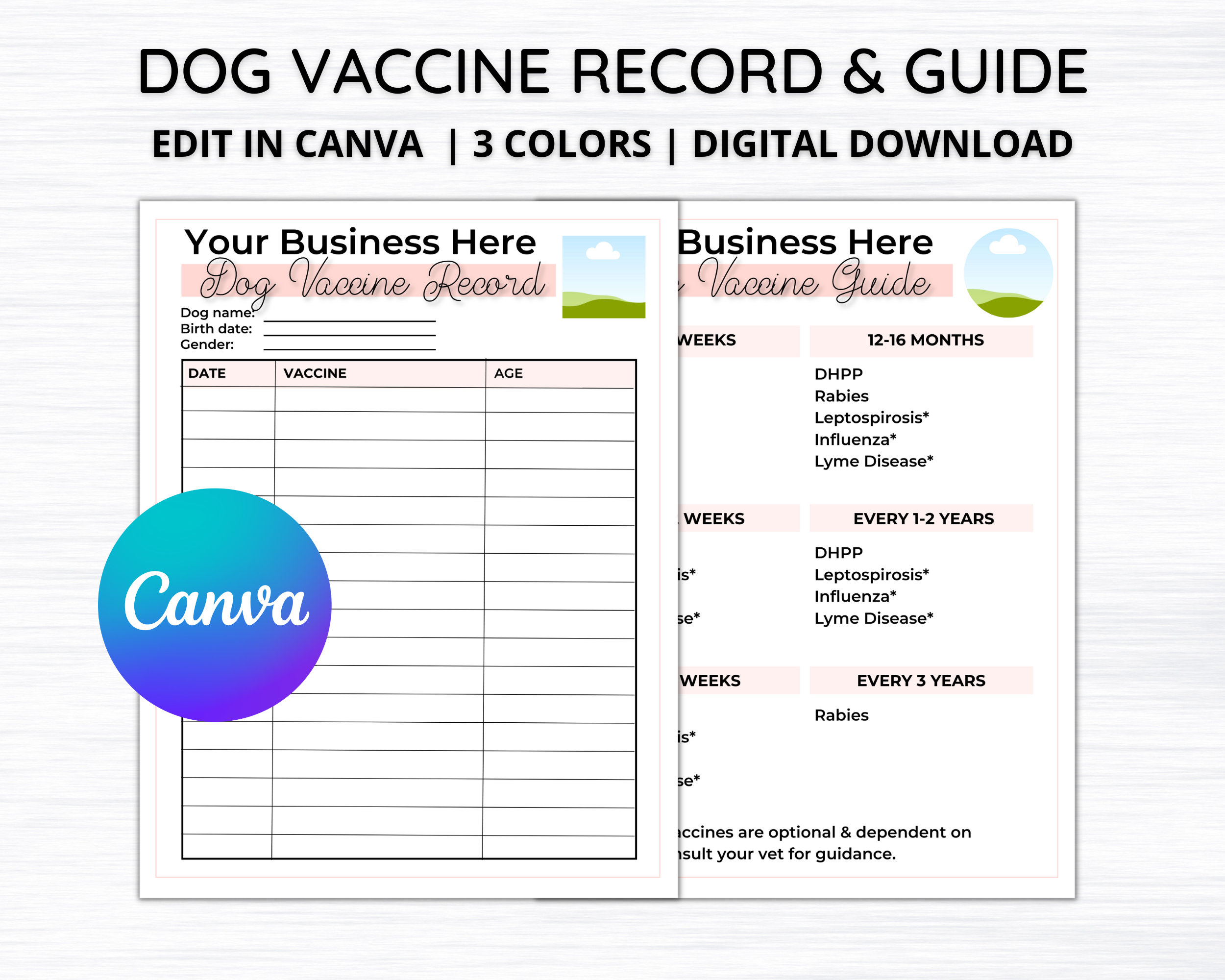 Editable Vaccine Record, Vaccine Guide, Dog Breeder Records, Dog ...