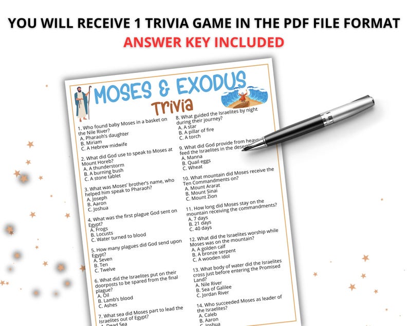 Moses & Exodus Trivia Game for Kids, Sunday School Bible Games, Old ...
