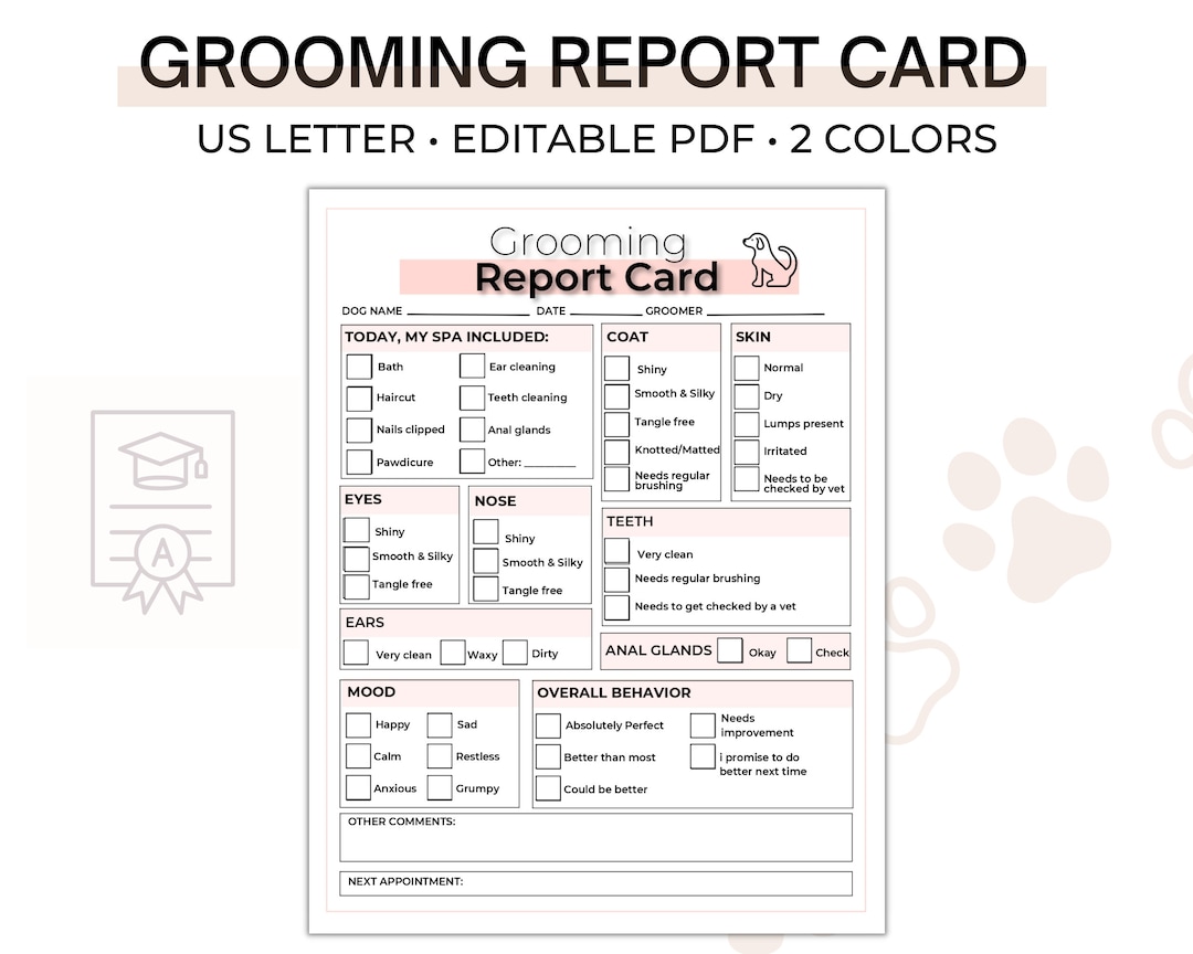 Dog Grooming Report Card Fillable PDF D001 - Etsy