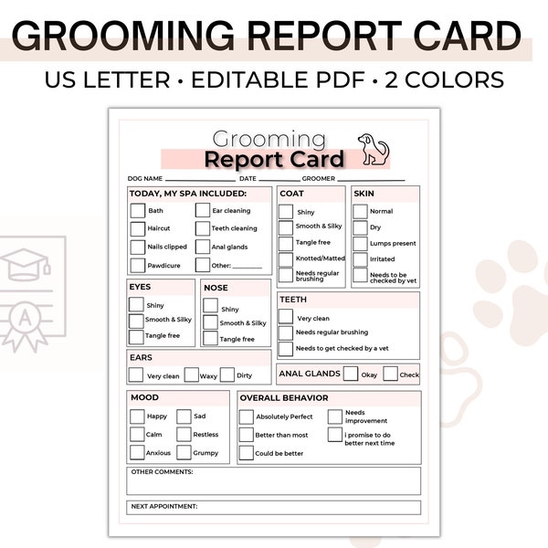 Dog Grooming Report Card - Etsy