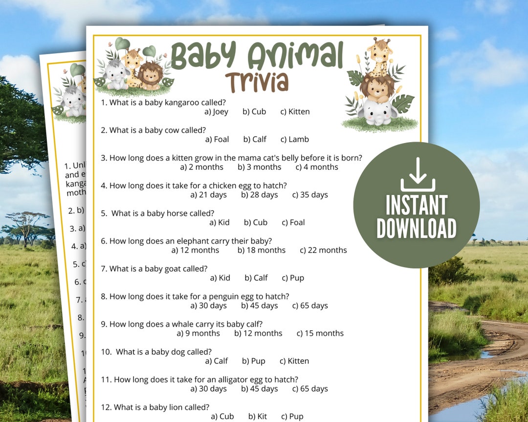 Baby Animal Trivia Game, Printable Animal Game for Kids & Adults ...