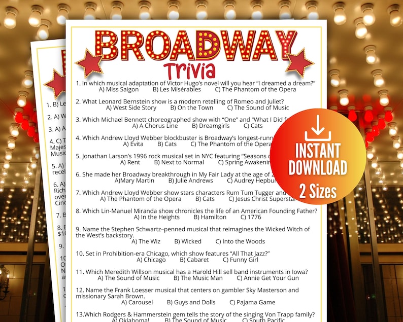 Broadway Musical Trivia Game, Musical Theater Quiz, Broadway Song ...