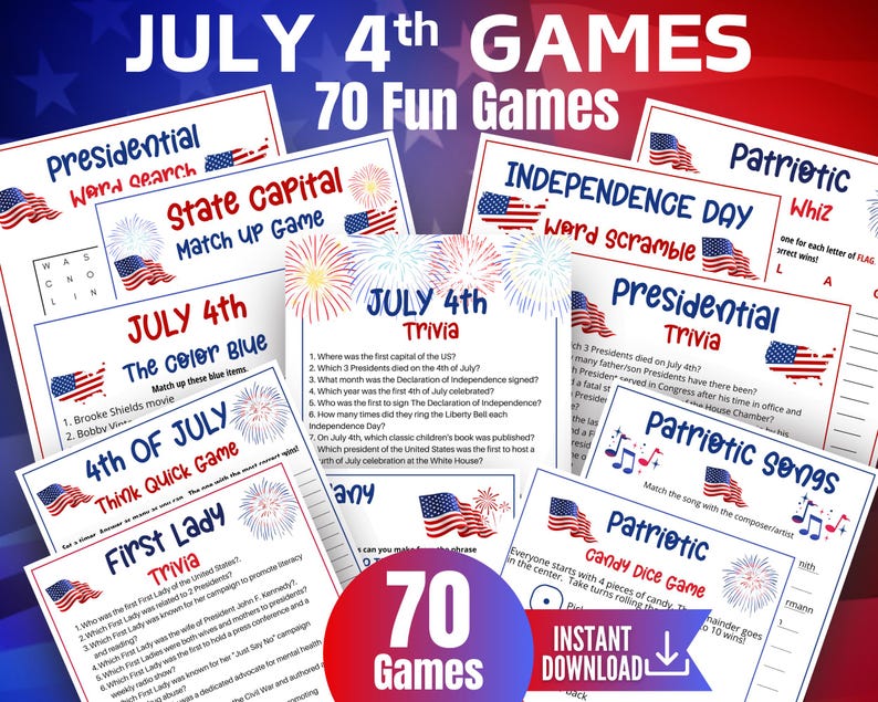 July 4th Game Bundle, Mega Independence Day Trivia, Presidents Bingo ...