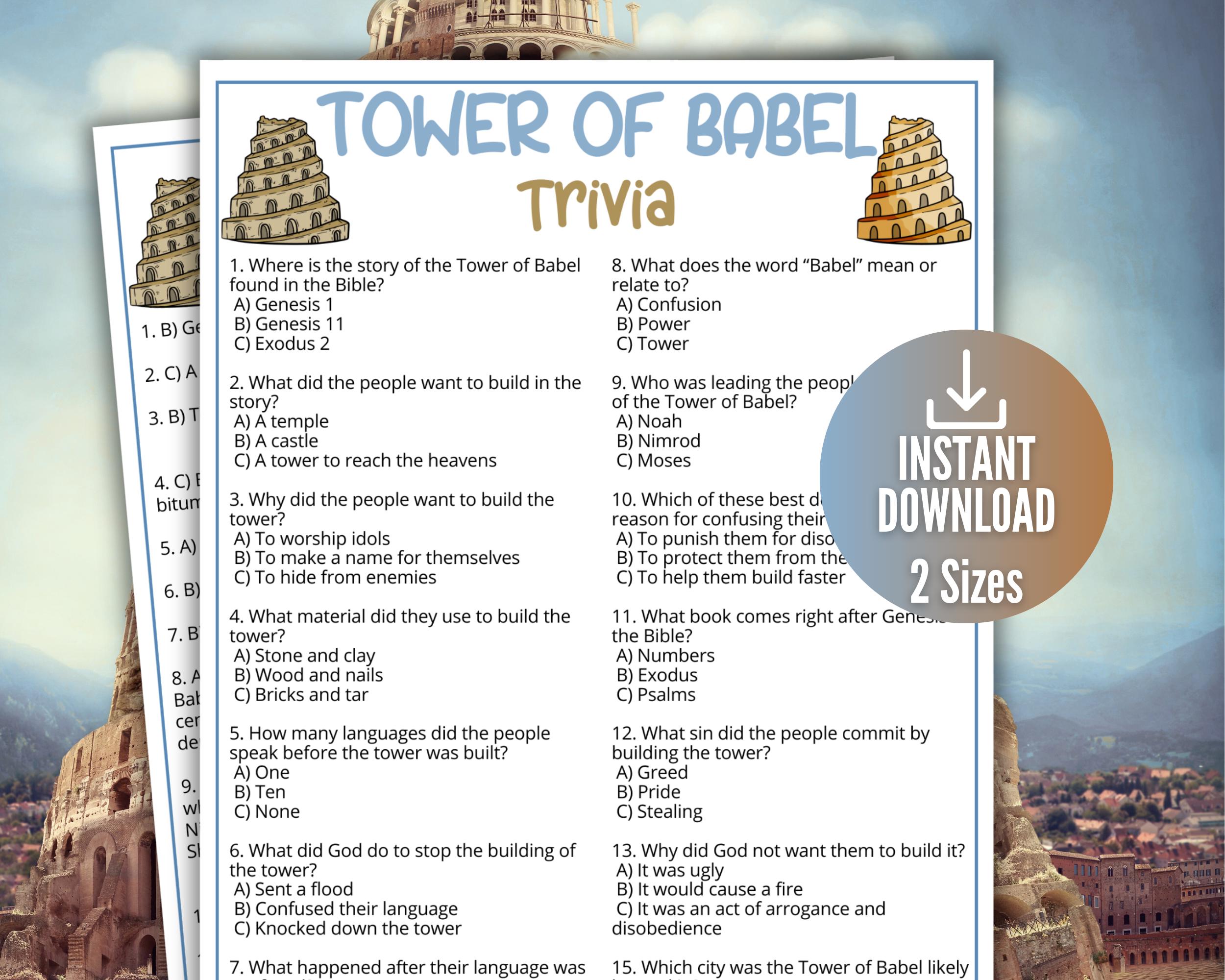 Tower of Babel Trivia Game for Kids, Sunday School Bible Games, Old ...