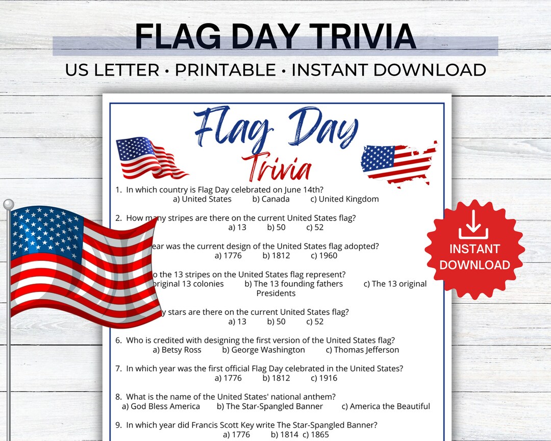 Flag Day Trivia, Flag Day Game Quiz, Patriotic School Printable ...