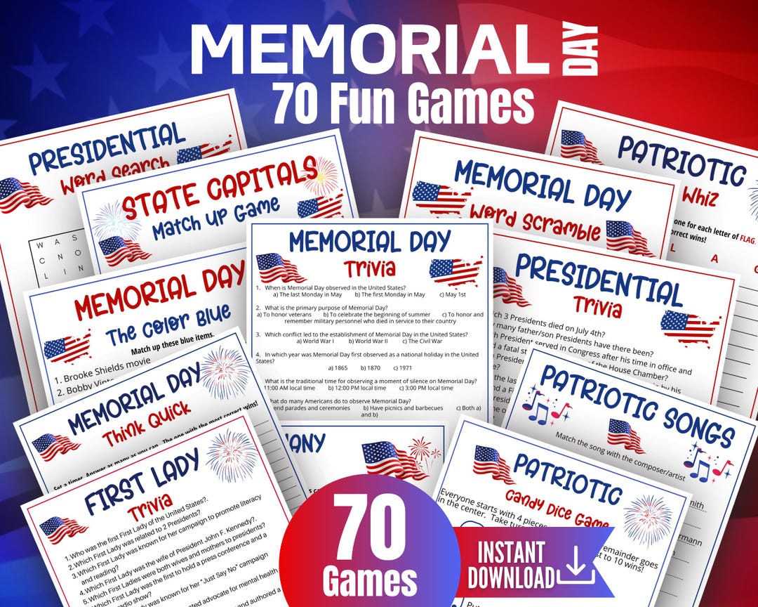 Memorial Day Game Bundle, Mega Memorial Day Trivia,patriotic Songs Game ...