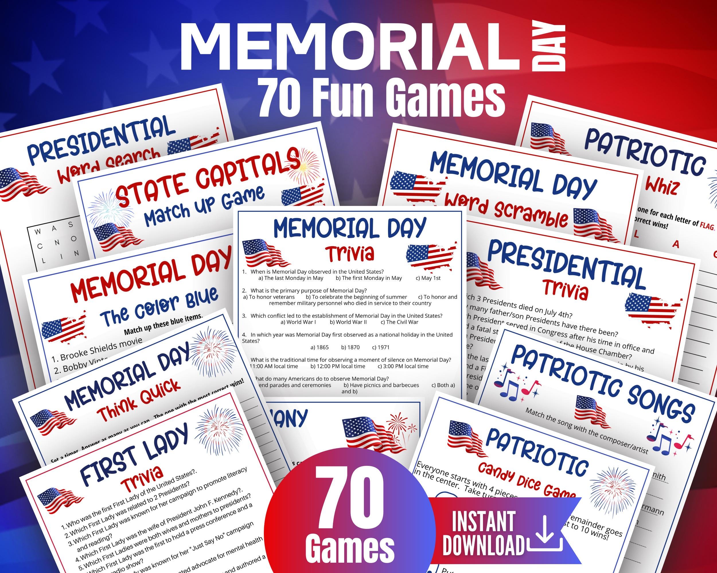 Memorial Day Game Bundle, Mega Memorial Day Trivia,patriotic Songs Game ...