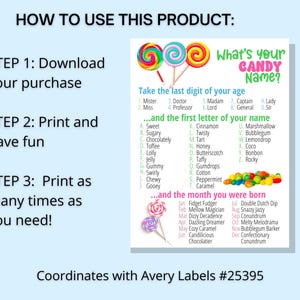 What's Your Candy Name Game WITH NAMETAGS + SIGN, Candy Party Game ...