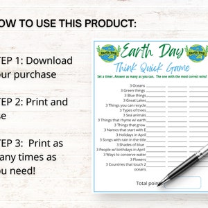 Earth Day Think Quick Game, Earth Day Activity, Classroom Activity ...