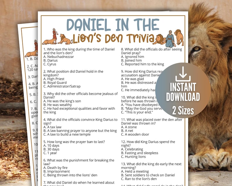 Daniel in the Lion's Den Trivia Game for Kids, Sunday School Bible ...