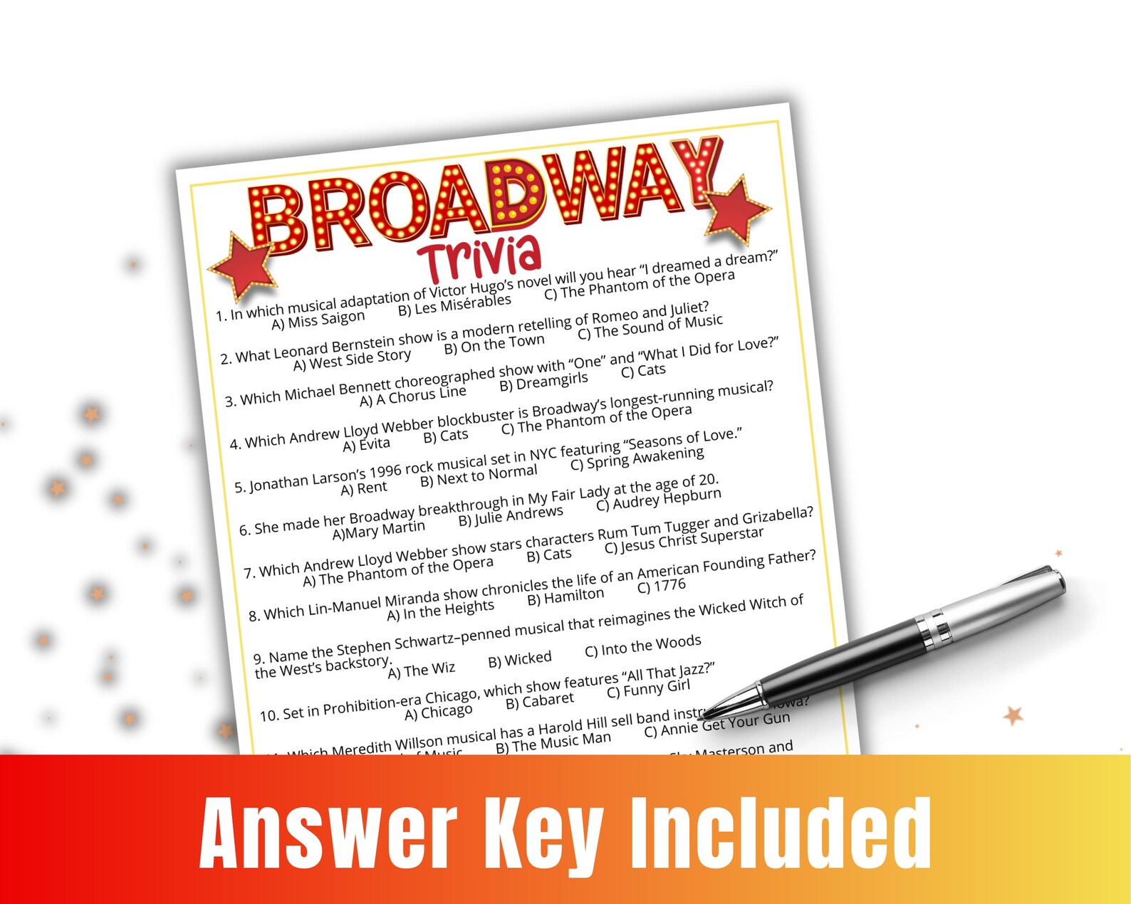 Broadway Musical Trivia Game, Musical Theater Quiz, Broadway Song ...