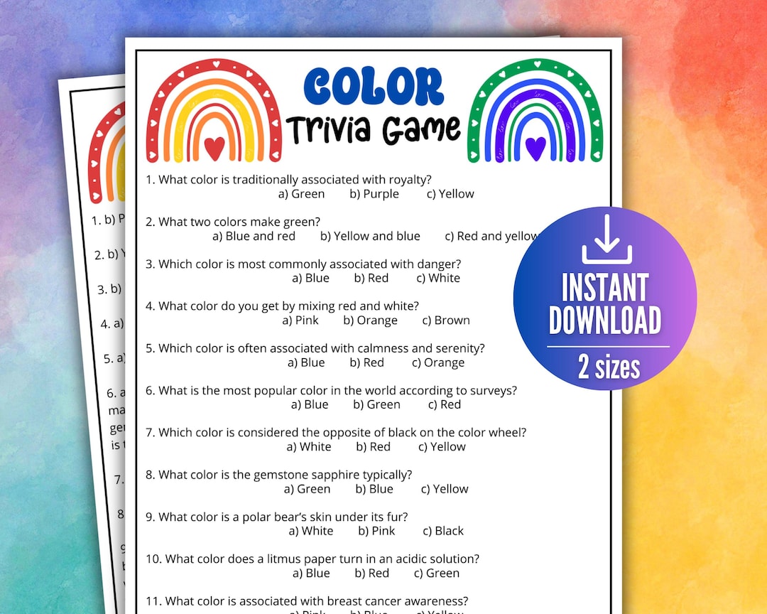 Color Trivia Game, Girls Night in Printable Game for Kids and Adults ...