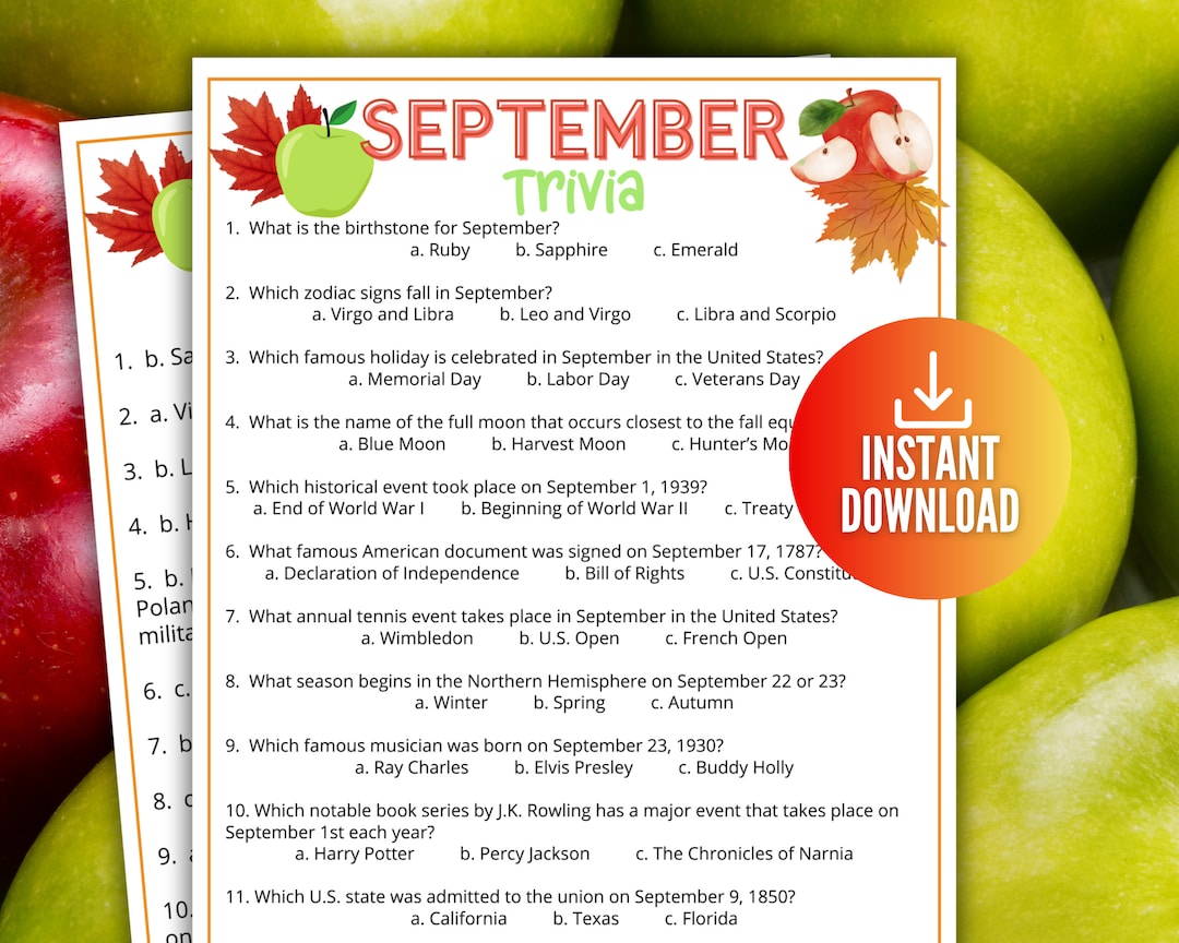 September Trivia Game, Fall Equinox Game, Autumn Party Game, Monthly ...