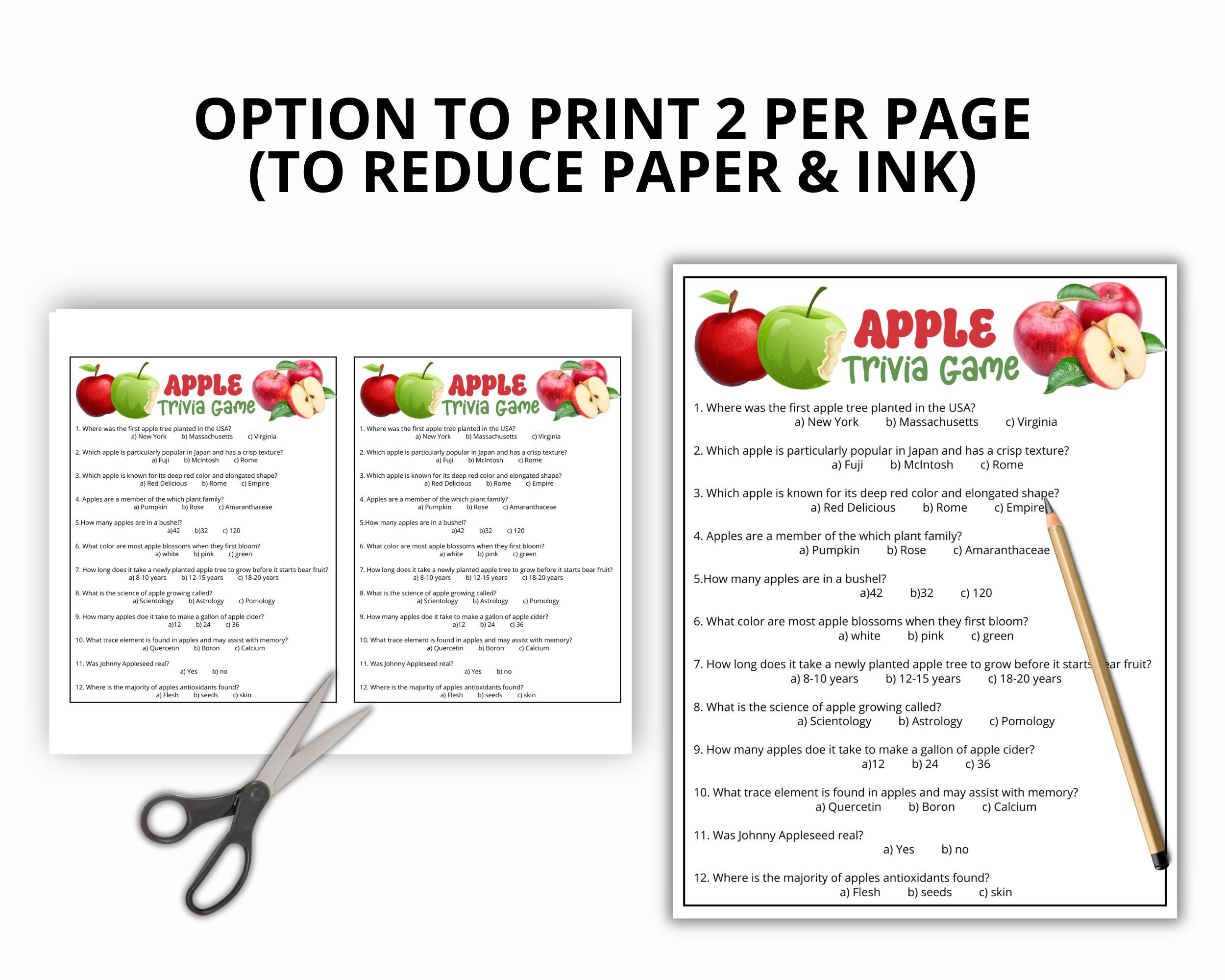 Apple Trivia Game, Fall Trivia Game, Halloween Party Game, Autumn ...