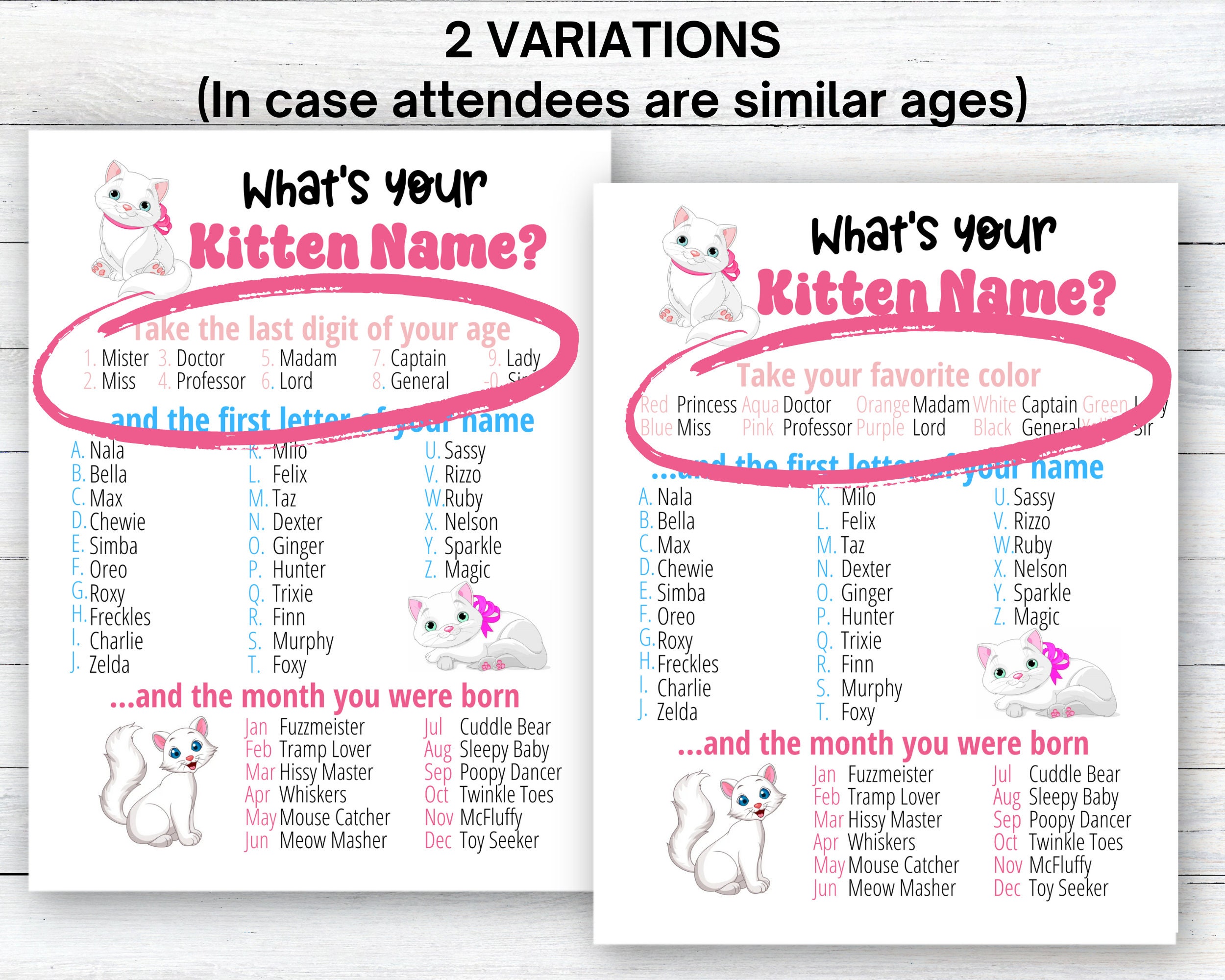 What's Your Kitten Name Game WITH NAMETAGS + SIGN, Kitty Party Game, Cat Party Games, Kitten ...