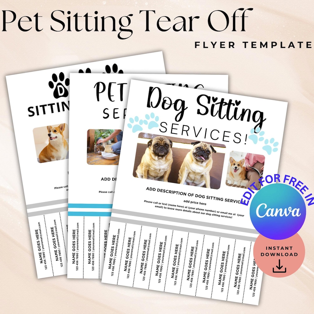 Editable Dog Sitting Marketing Flyer, Pet Sitting Tear off Flyer, Dog ...