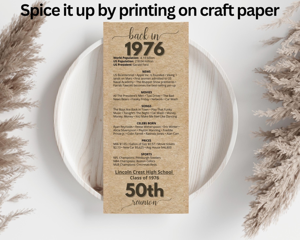 50th Class Reunion Place Cards, Editable 50th Reunion Party Decorations ...