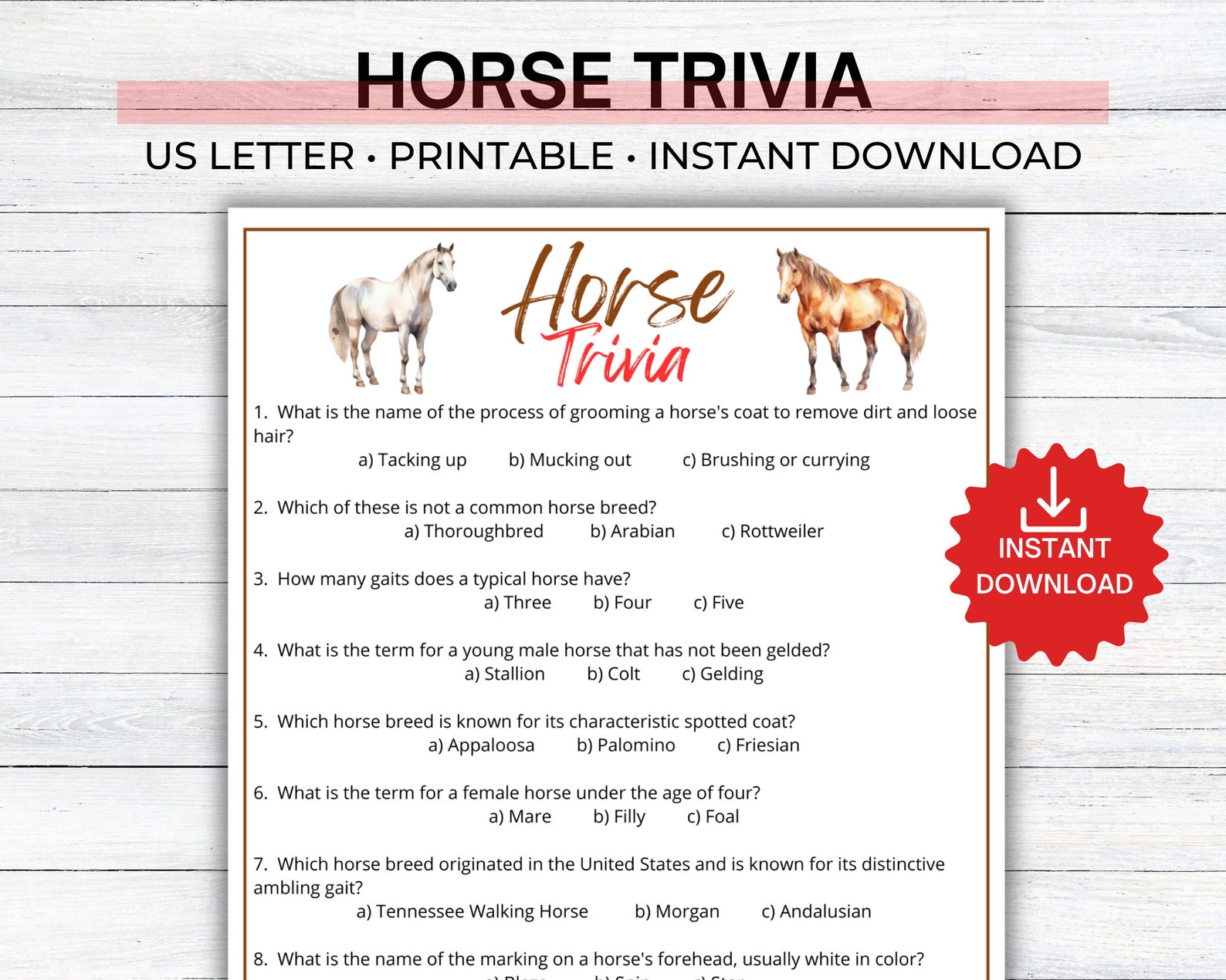 Horse Trivia Game, Printable Horse Trivia for Parties, Derby Party Game ...