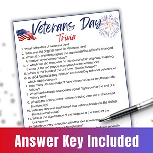 Veterans Day Trivia, Veterans Day Trivia Game, President's Day Trivia ...