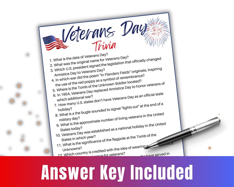 Veterans Day Trivia, Veterans Day Trivia Game, President's Day Trivia ...