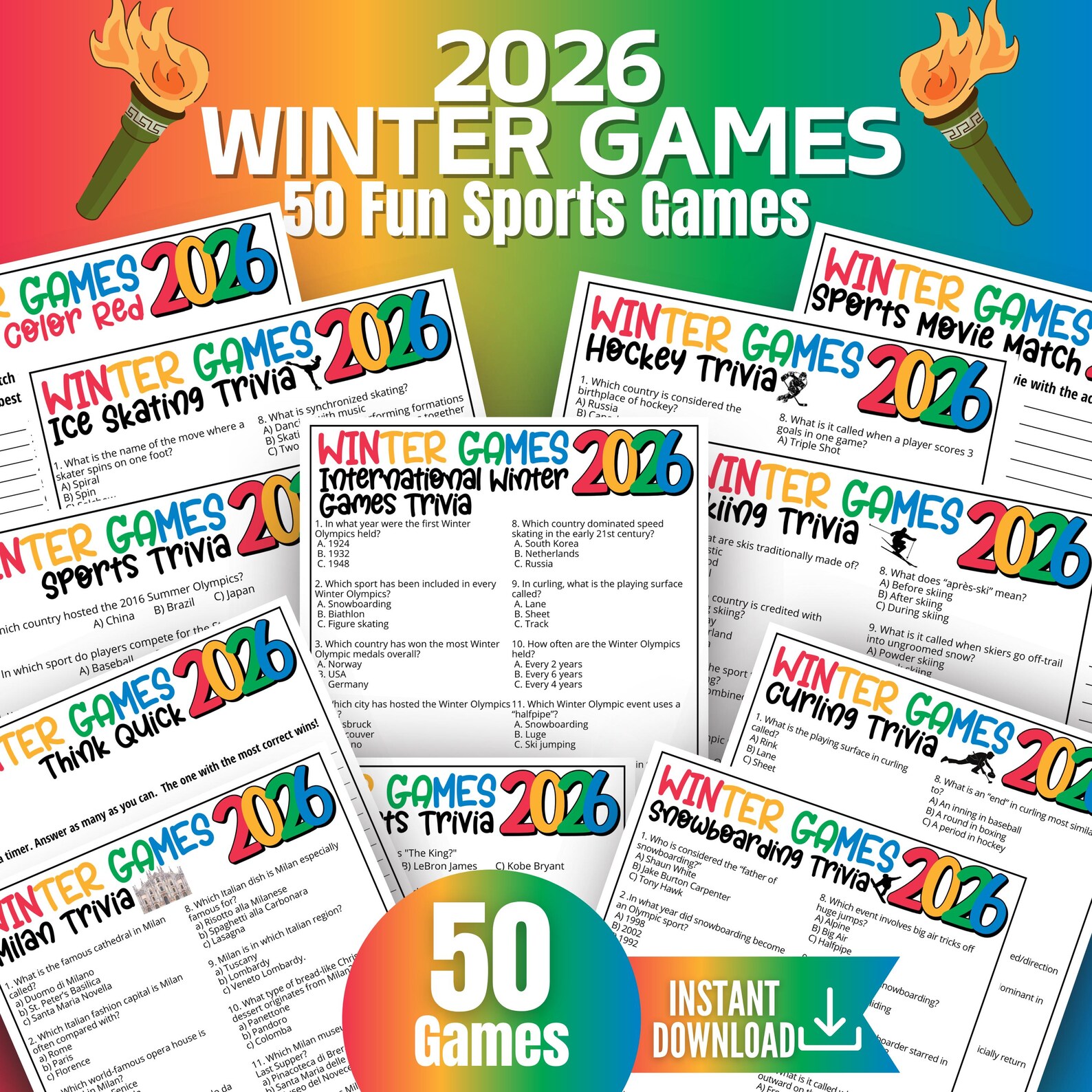 2026 Winter Games Trivia Bundle,fun Activity for International Winter ...
