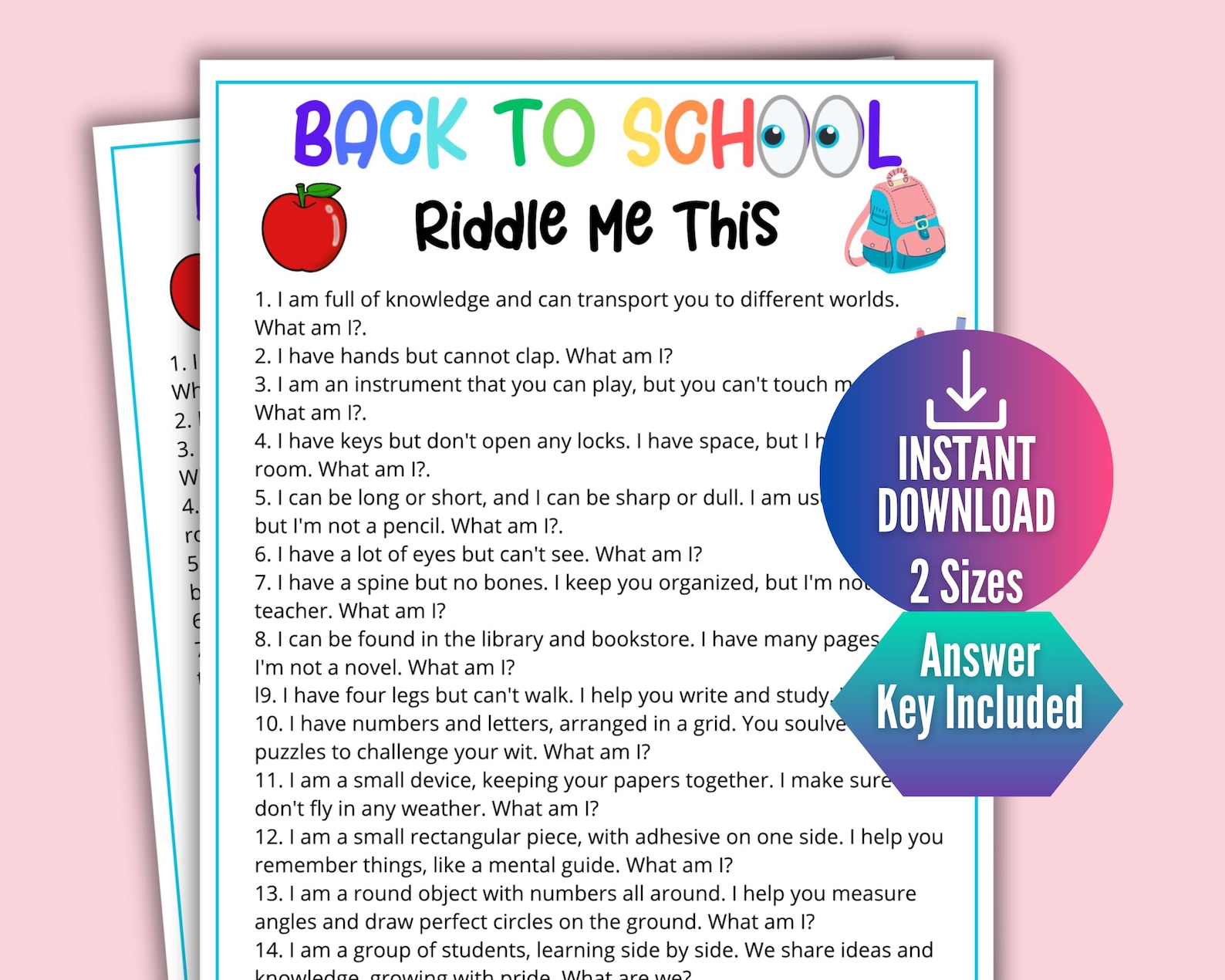 Back to School Trivia Games, Riddle Me This, Classroom Games ...