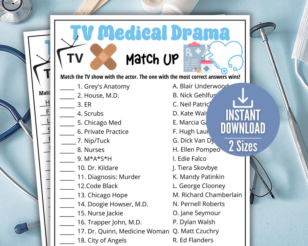TV Medical Drama Trivia Game, Printable Nurse & Doctor Trivia Game ...
