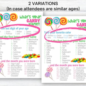 What's Your Candy Name Game WITH NAMETAGS + SIGN, Candy Party Game ...