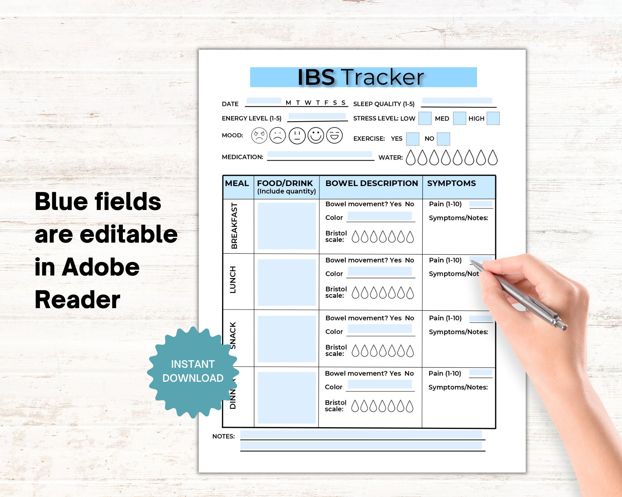 IBS Tracker, Printable Food and Symptom Tracker, Editable PDF H001 ...
