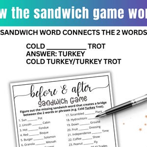 Before and After Sandwich Game,fill in the Blank Word Quiz,printable ...