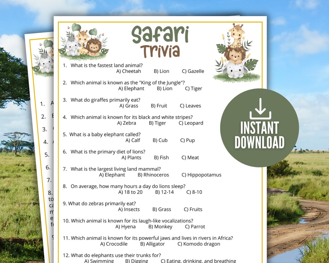 Safari Trivia Game, Printable Animal Game for Kids & Adults, Safari ...