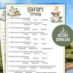Safari Trivia Game, Printable Animal Game for Kids & Adults, Safari ...